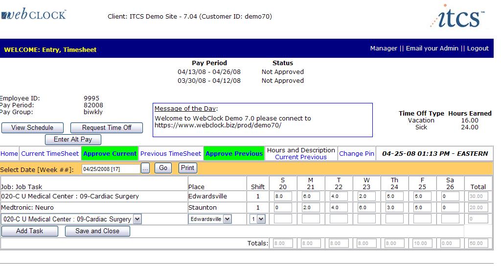 ITCS-WebClock Web Based Timesheet Software